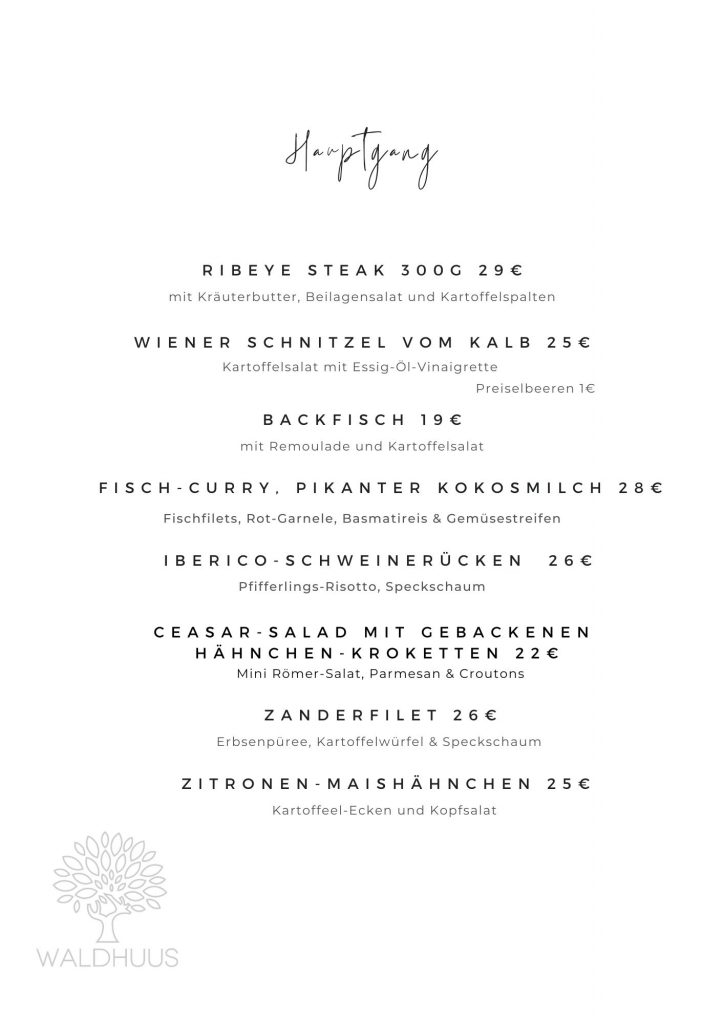 Speisekarte – Waldhuus