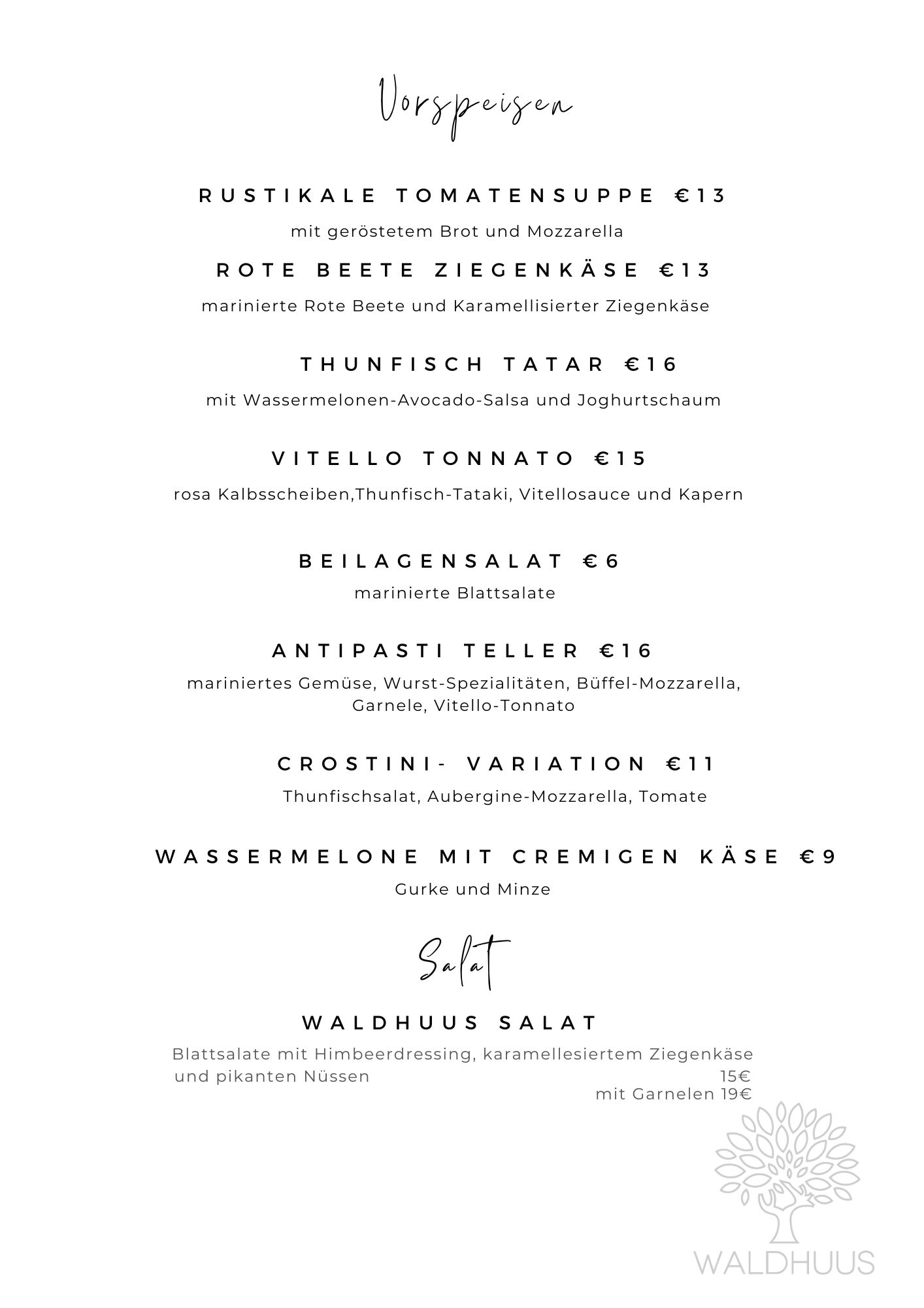 Speisekarte – Waldhuus