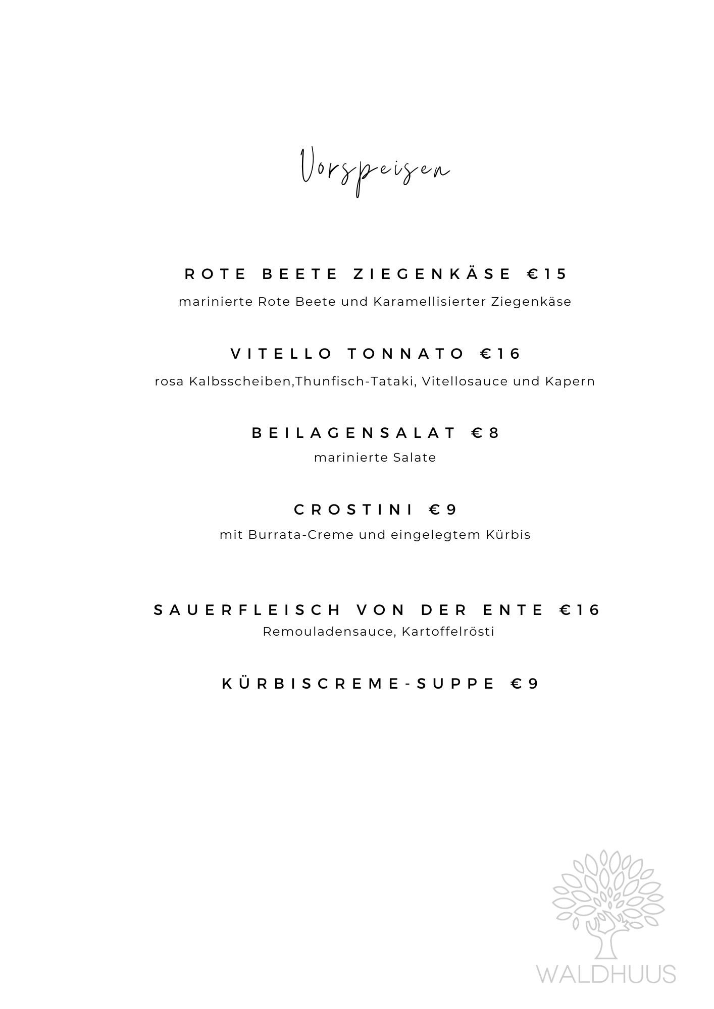 Speisekarte – Waldhuus
