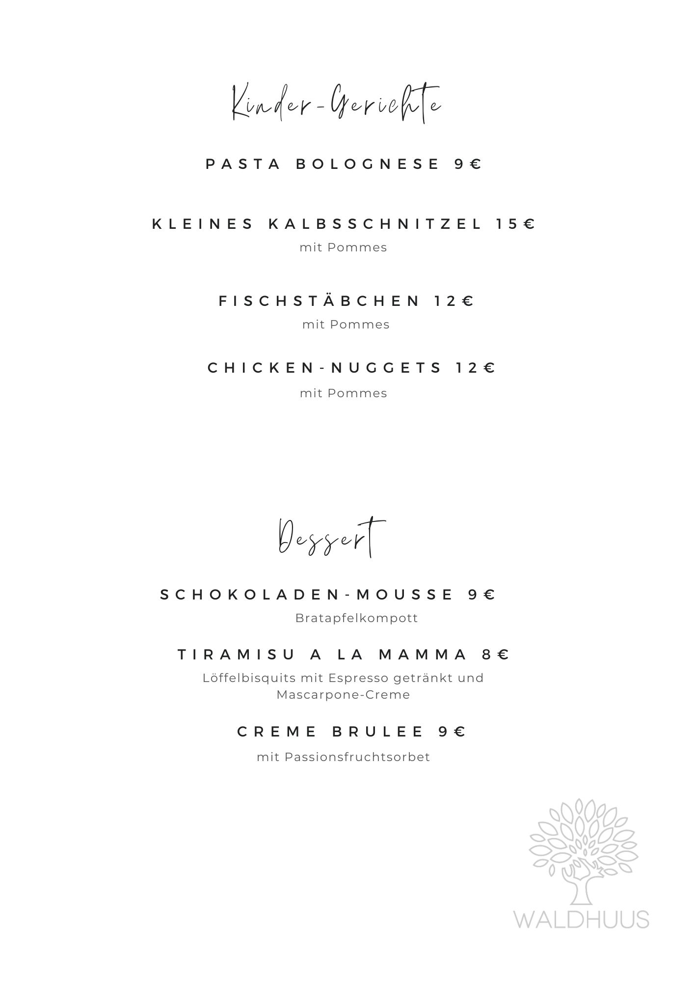 Speisekarte – Waldhuus